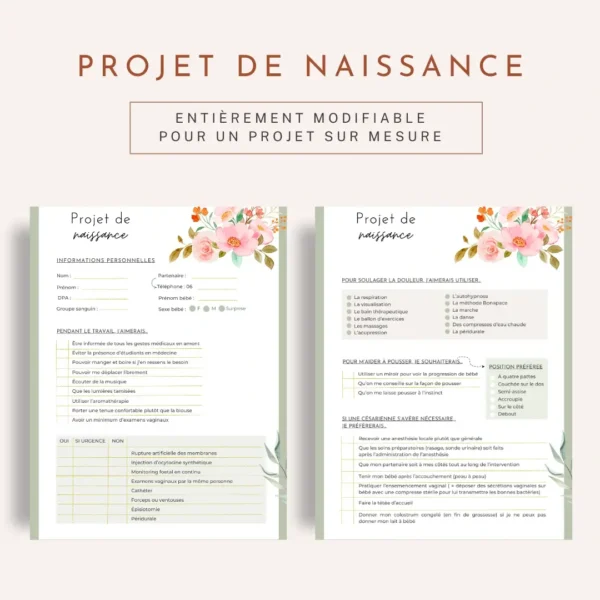 Projet de naissance personnalisable | L'Embrasse Coeur